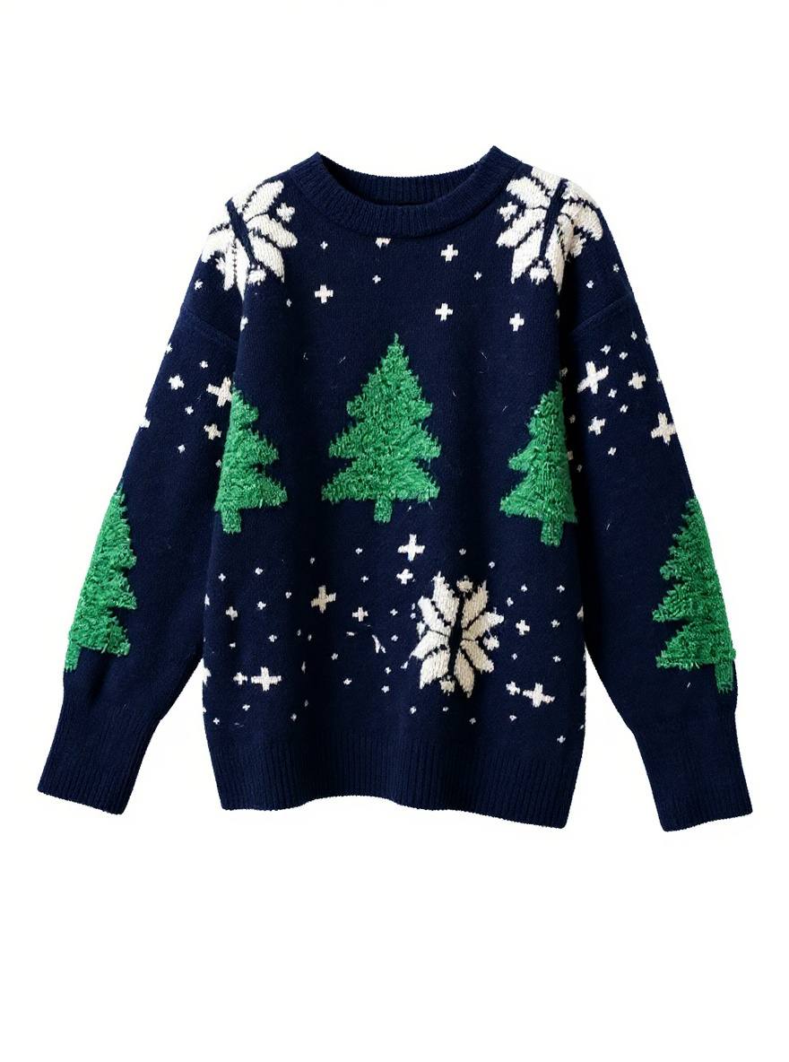 Sueter navideño azul rey con copos y pinos – Tumma Accesorios